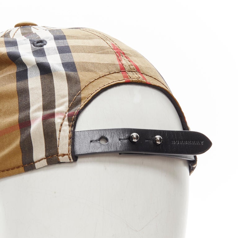new BURBERRY House Check brown cotton adjustable leather strap dad cap ...