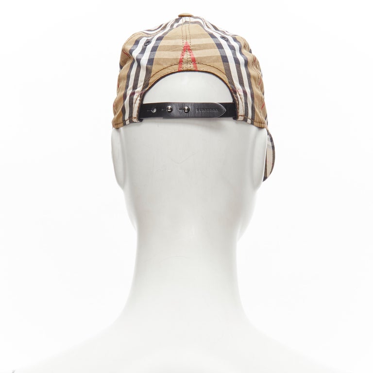 new BURBERRY House Check brown cotton adjustable leather strap dad cap ...