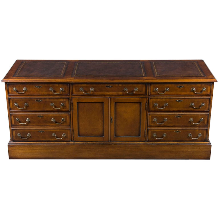 New Burl Walnut Long Credenza File Cabinet at 1stDibs