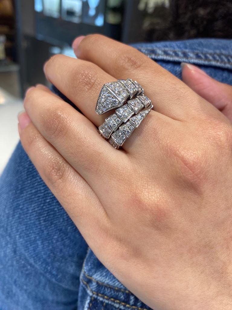New Bvlgari Serpenti Viper Double Wrap Diamond 18k White Gold Ring For ...