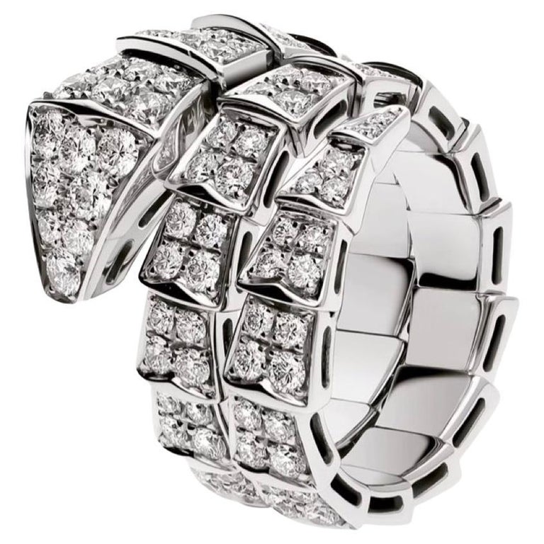 New Bvlgari Serpenti Viper Double Wrap Diamond 18k White Gold Ring For ...