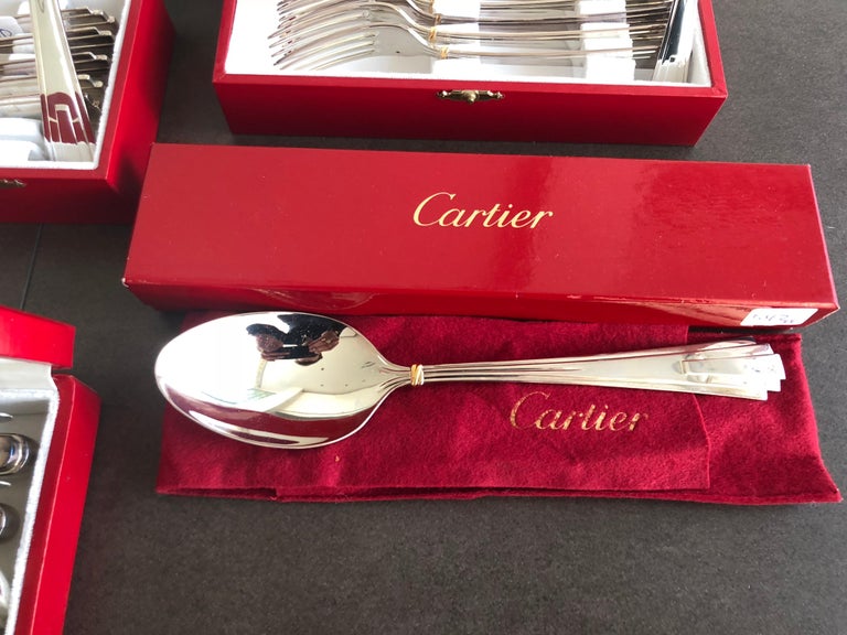 New Cartier Boxed Silverware Set Signed, Fork Knife Spoon in Silver ...