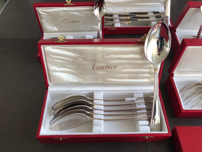 New Cartier Boxed Silverware Set Signed, Fork Knife Spoon in Silver ...