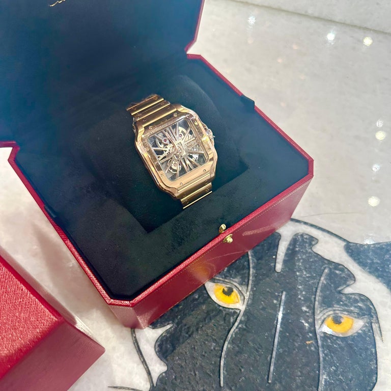 New Cartier De Santos WHSA0016 18k Rose Gold Skeleton Watch Large Model ...