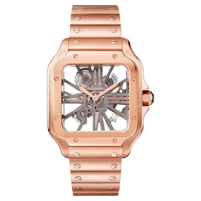 New Cartier De Santos WHSA0016 18k Rose Gold Skeleton Watch Large Model ...