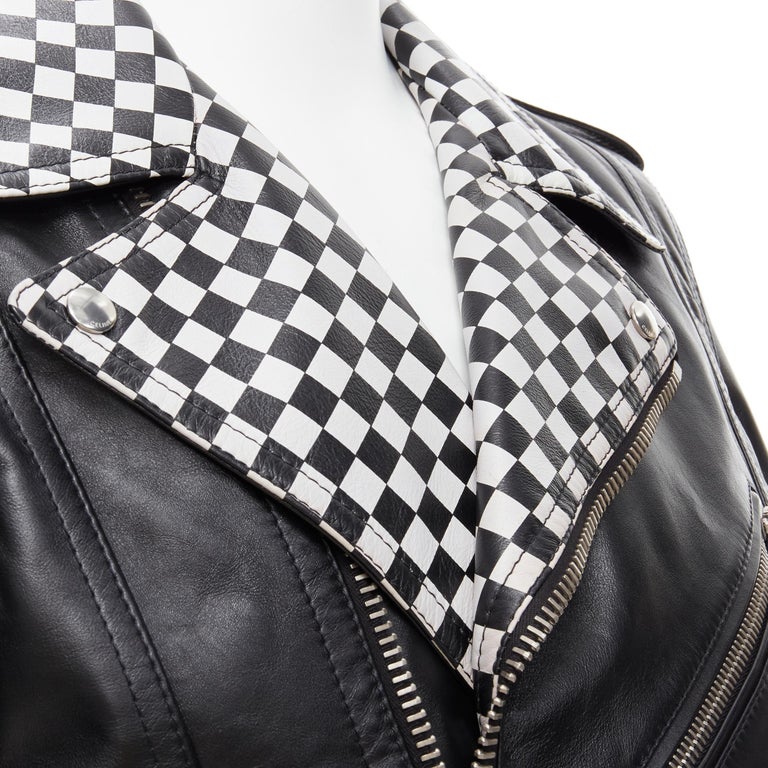 new CELINE Hedi Slimane 2019 Runway black checkered studed biker jacket ...