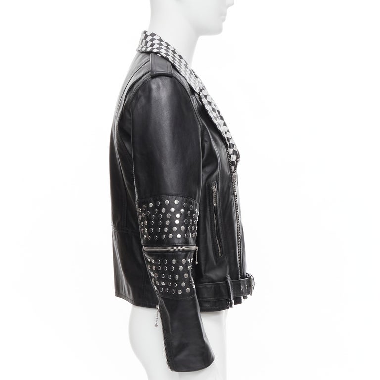 new CELINE Hedi Slimane 2019 Runway black checkered studed biker jacket ...
