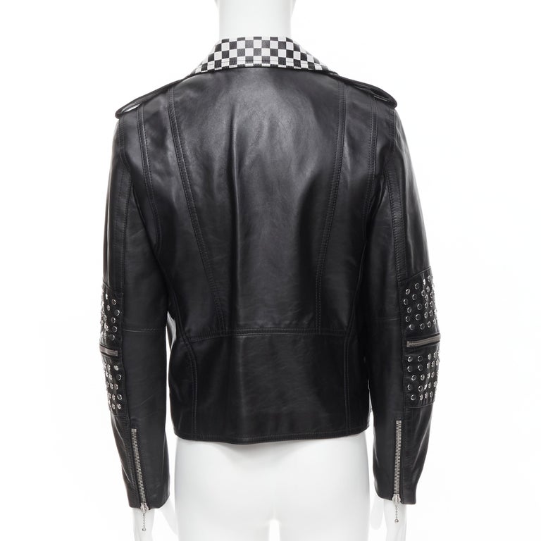 new CELINE Hedi Slimane 2019 Runway black checkered studed biker jacket ...