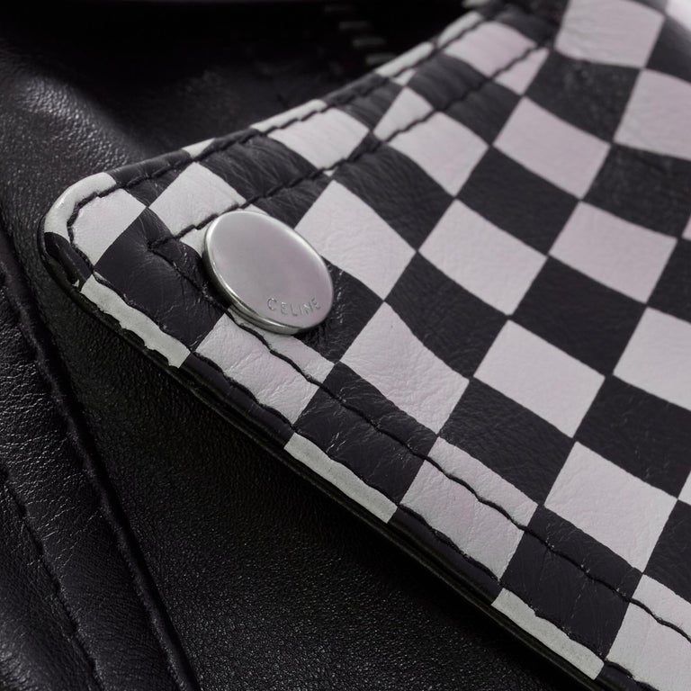 new CELINE Hedi Slimane 2019 Runway black checkered studed biker jacket ...