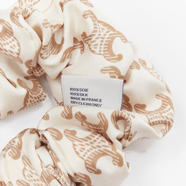 new CELINE Hedi Slimane white print gold Triomphe charm hair scrunchie ...