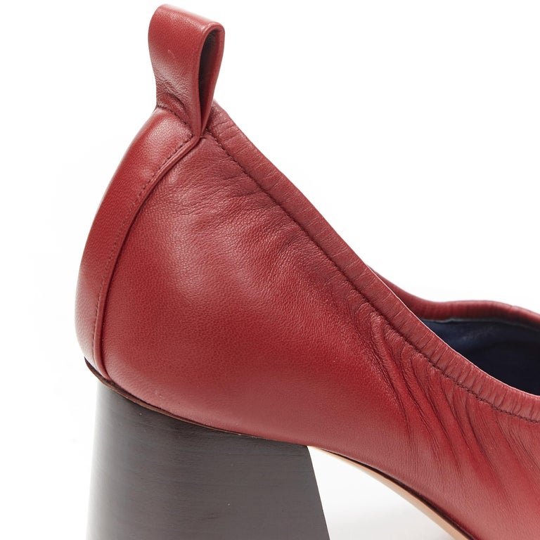 new CELINE PHILO burgundy red leather round toe ballerina chunky heel ...
