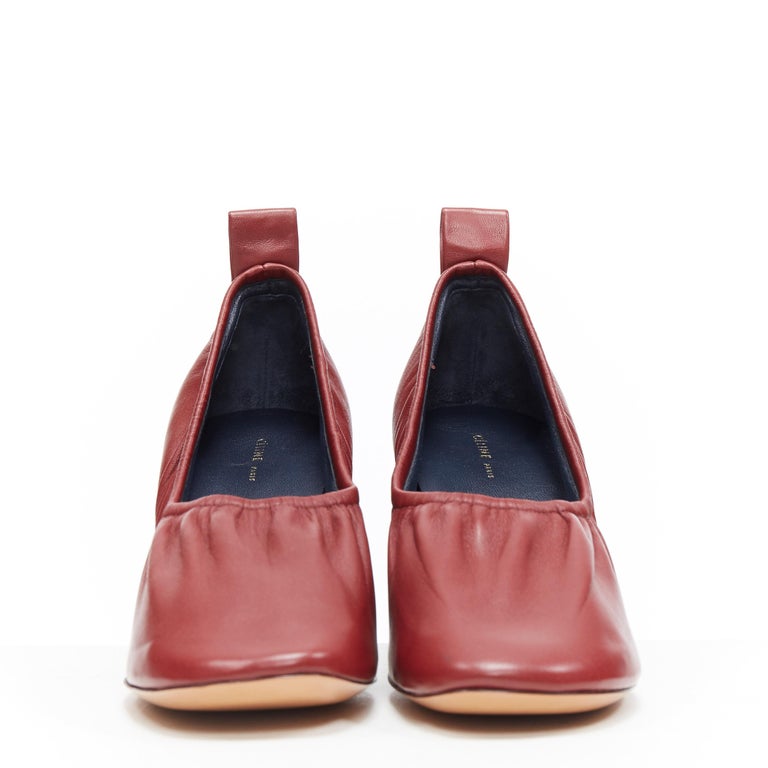 new CELINE PHILO burgundy red leather round toe ballerina chunky heel ...