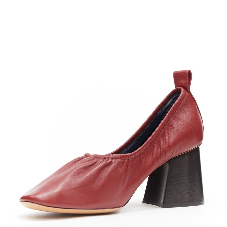 new CELINE PHILO burgundy red leather round toe ballerina chunky heel ...