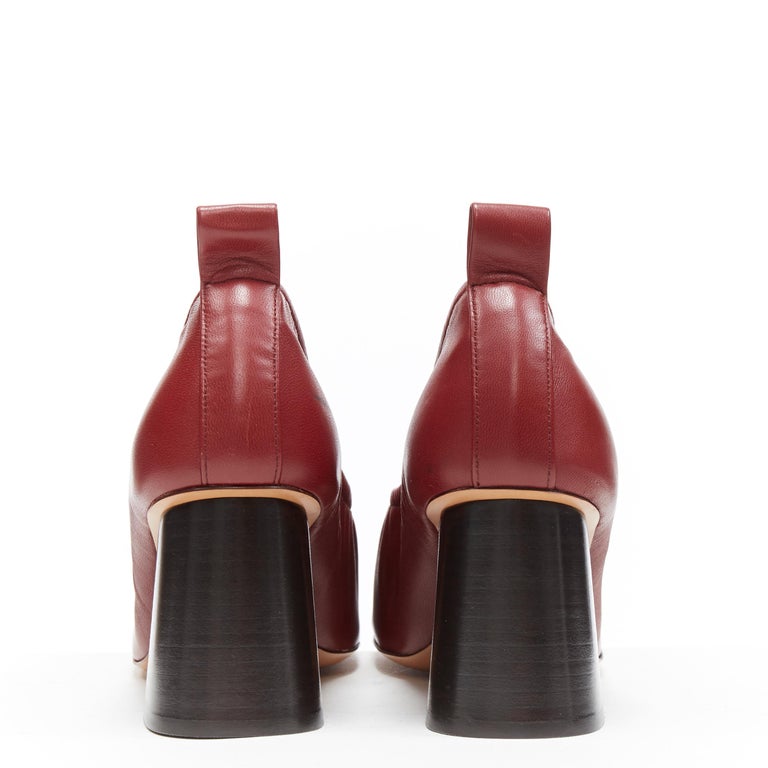 new CELINE PHILO burgundy red leather round toe ballerina chunky heel ...