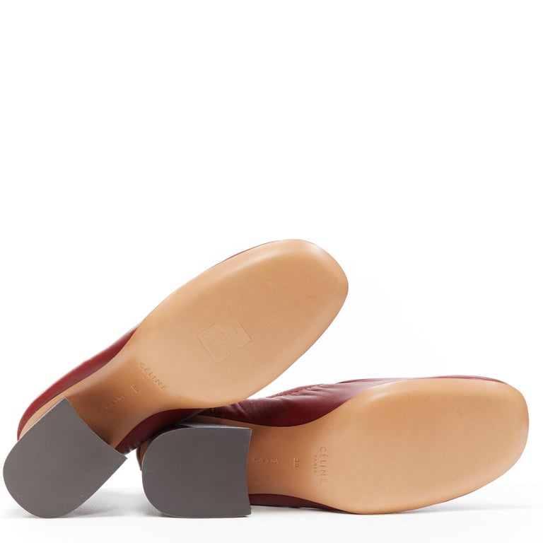 new CELINE PHILO burgundy red leather round toe ballerina chunky heel ...