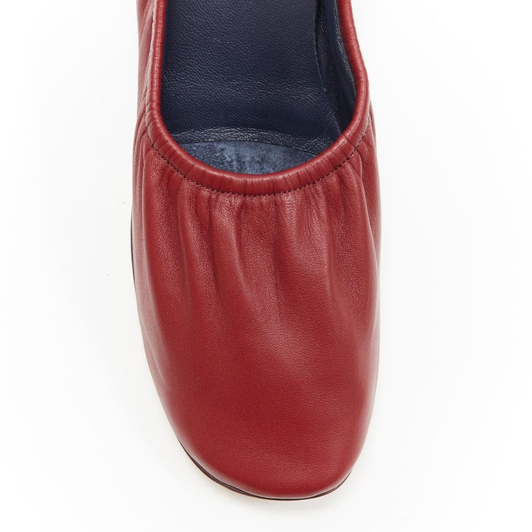 new CELINE PHILO burgundy red leather round toe ballerina chunky heel ...