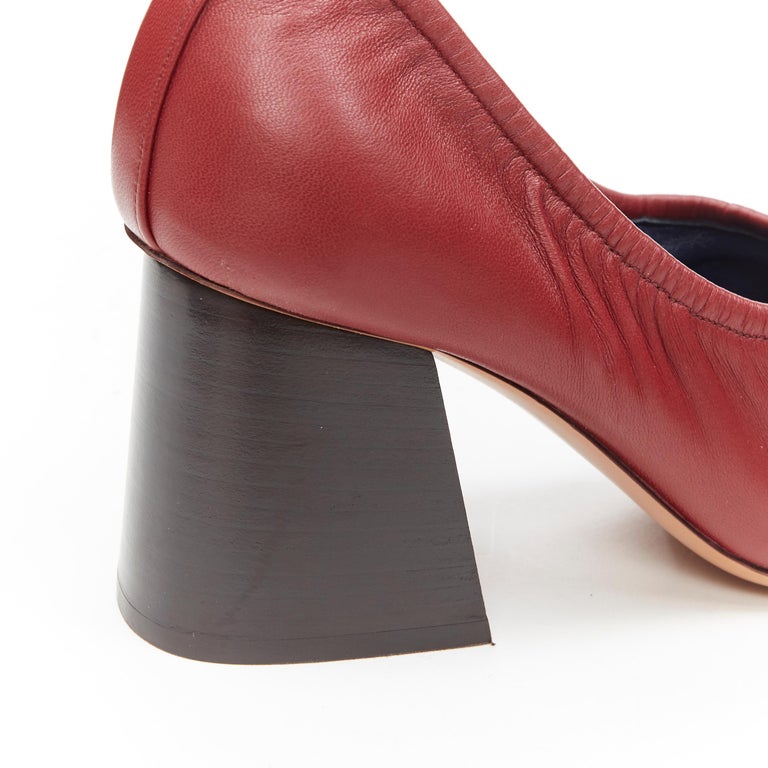 new CELINE PHILO burgundy red leather round toe ballerina chunky heel ...