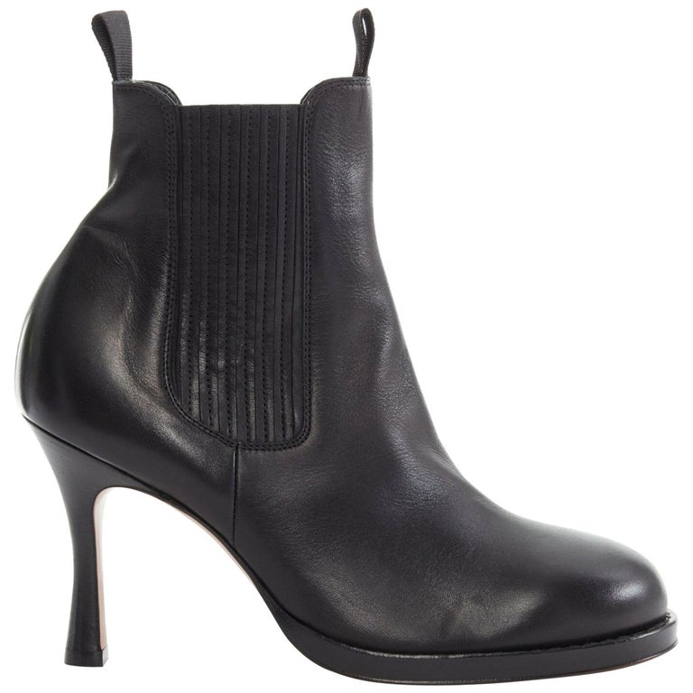 new CELINE PHILO runway 2017 black round toe high heel cowboy sock boot ...