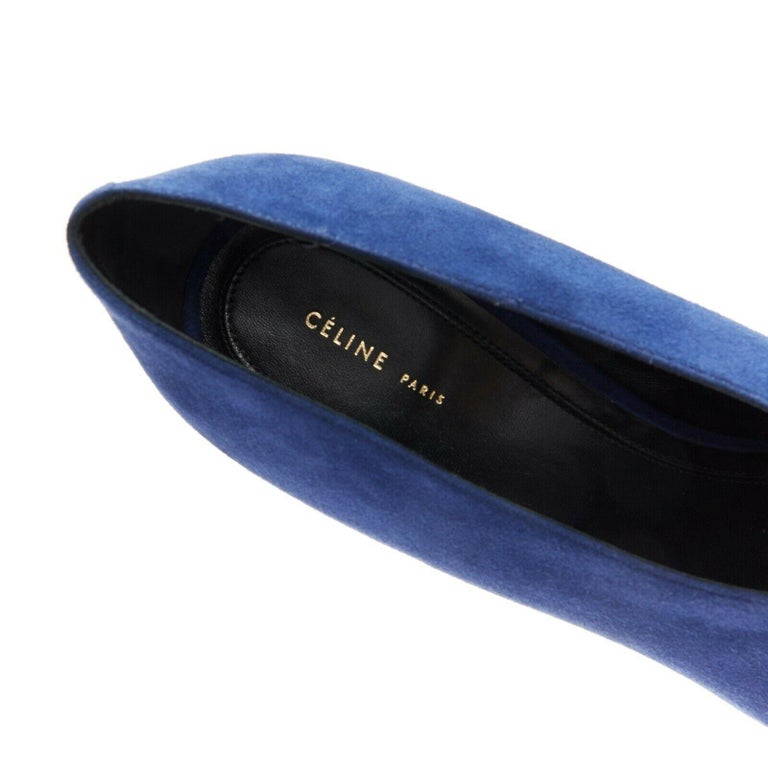 new CELINE PHOEBE PHILO blue suede V-neck vamp pointed toe pump EU39.5 ...