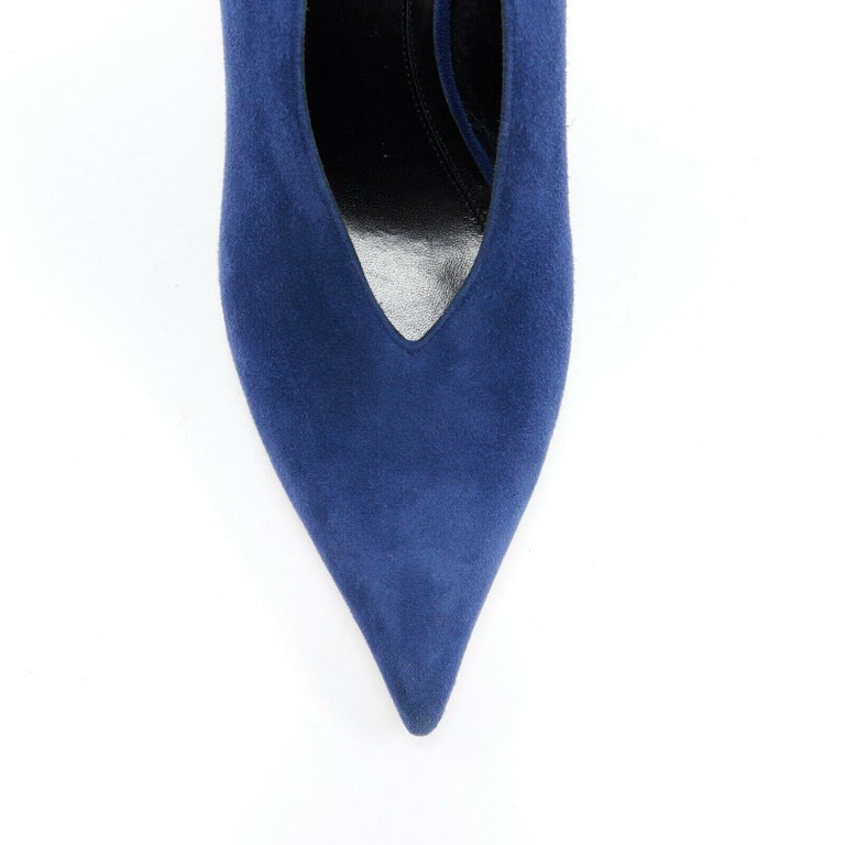 new CELINE PHOEBE PHILO blue suede V-neck vamp pointed toe pump EU39.5 ...