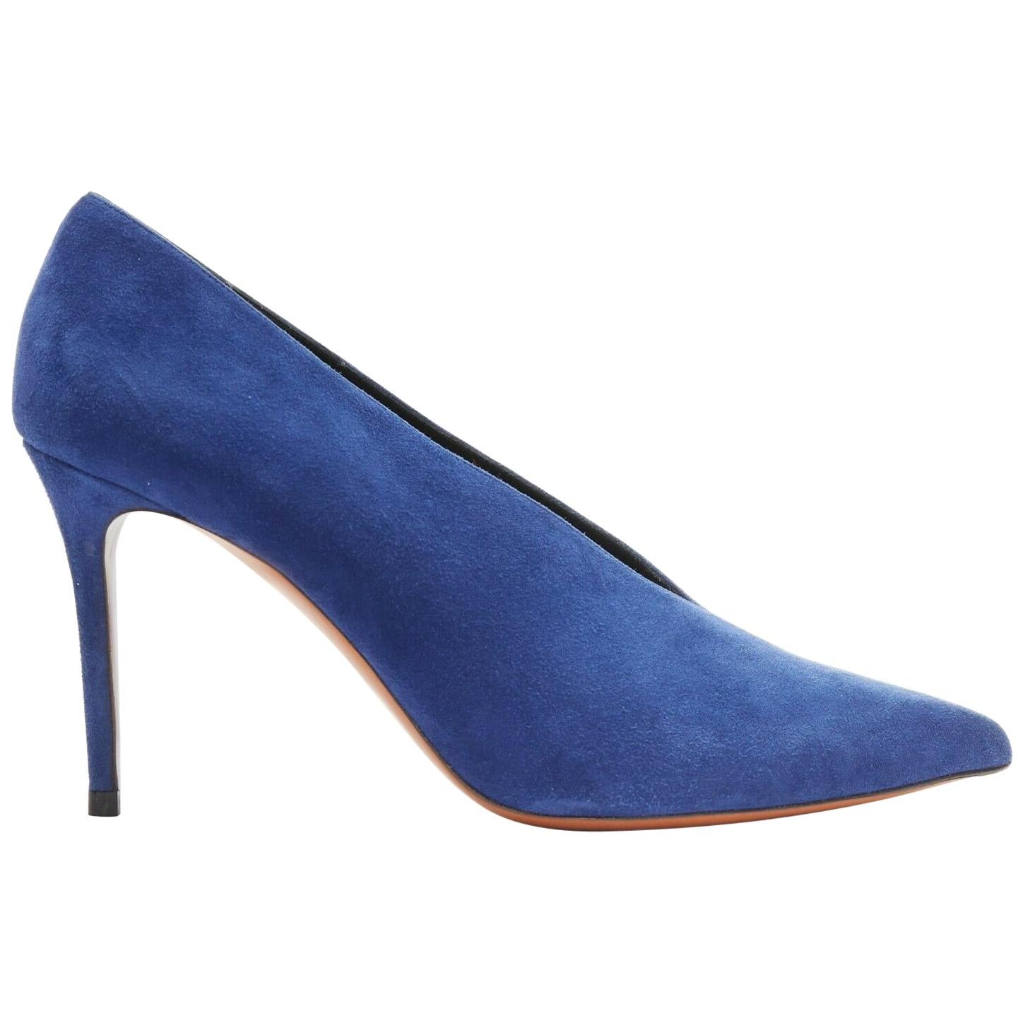 new CELINE PHOEBE PHILO blue suede V-neck vamp pointed toe pump EU39.5 ...