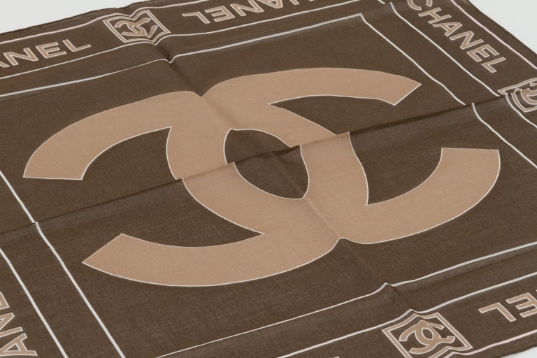 New Chanel Brown Cotton Logo Small Scarf at 1stDibs | brown chanel ...