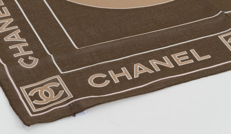 New Chanel Brown Cotton Logo Small Scarf at 1stDibs | brown chanel ...