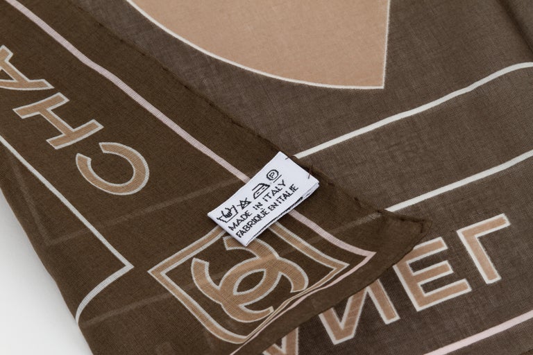New Chanel Brown Cotton Logo Small Scarf at 1stDibs | brown chanel ...
