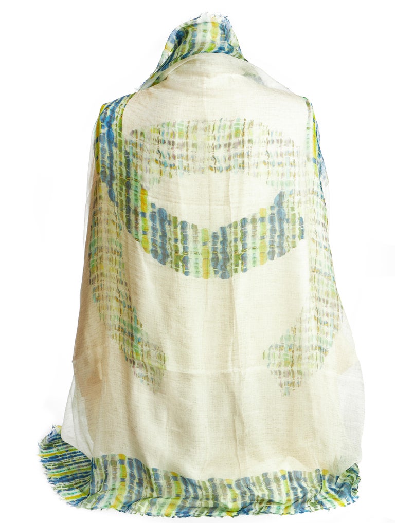 New Chanel Cashmere Green Logo Shawl For Sale at 1stDibs