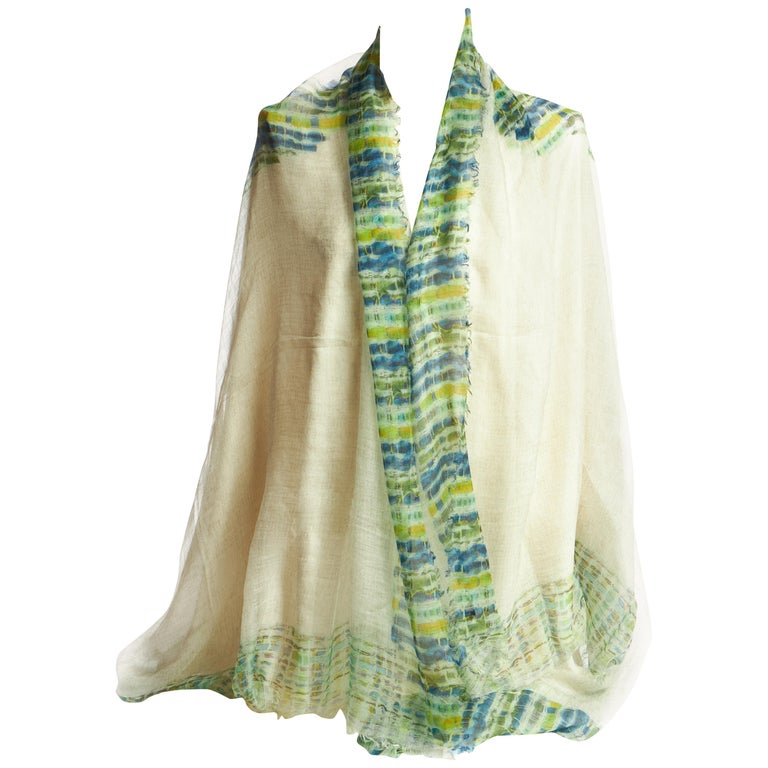New Chanel Cashmere Green Logo Shawl For Sale at 1stDibs