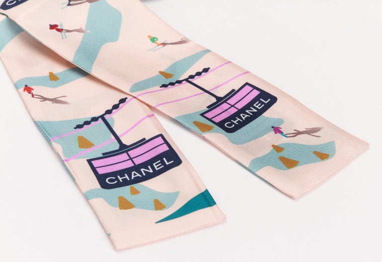 New Chanel Coco Sky Pink Celeste Scarf For Sale at 1stDibs