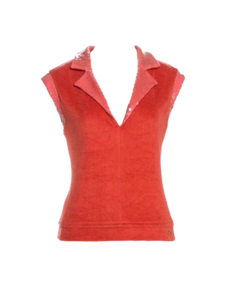 NEW Chanel Coral Sequin Terrycloth Top and Jacket Twin Set Ensemble 36 ...
