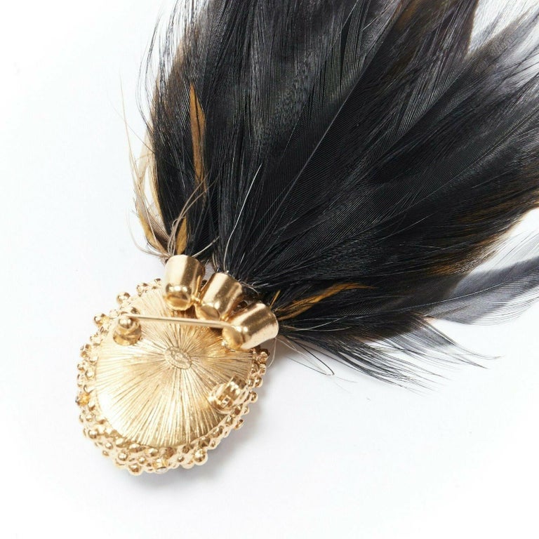 new CHANEL KARL LAGERFELD gold crystal embellished CC feather pin ...