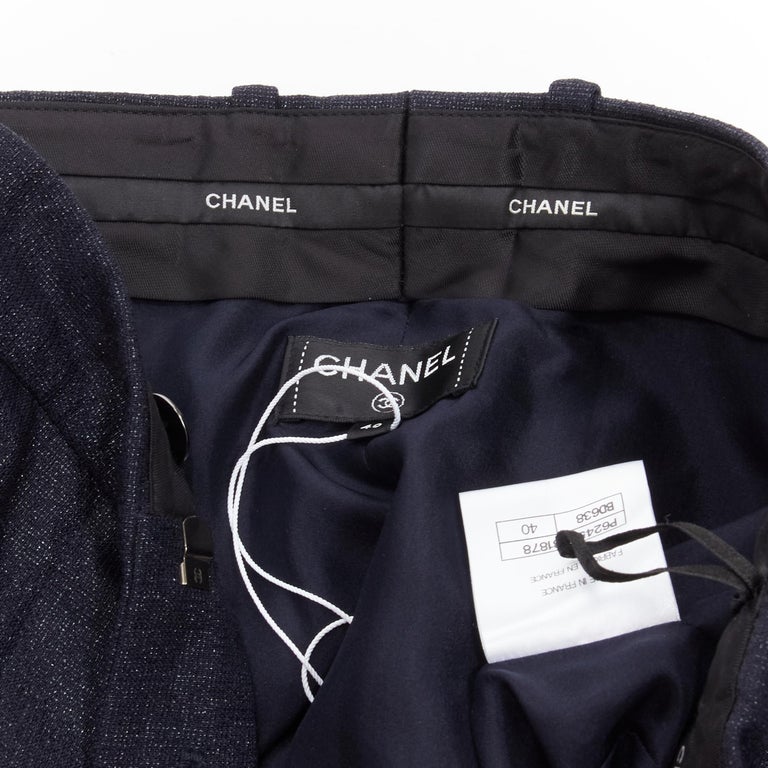 new CHANEL metallic black pleated front chain trimmed wide leg pants ...