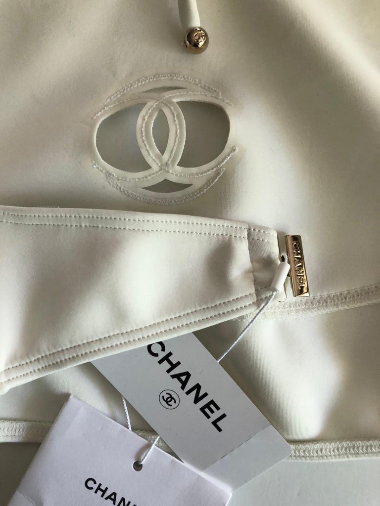 New Chanel Monogram CC Logo Cutout Crop Top For Sale at 1stDibs ...