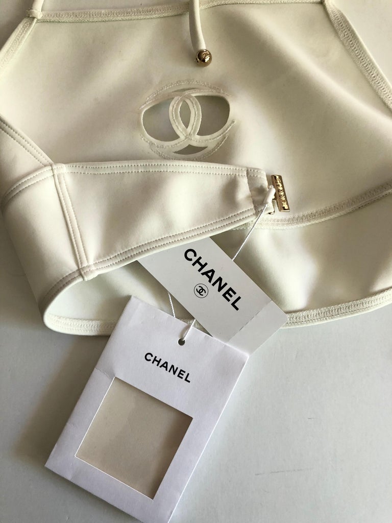 New Chanel Monogram CC Logo Cutout Crop Top For Sale at 1stDibs ...