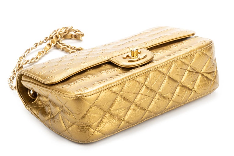 New Chanel Rare Gold Embossed Single Flap Bag at 1stDibs