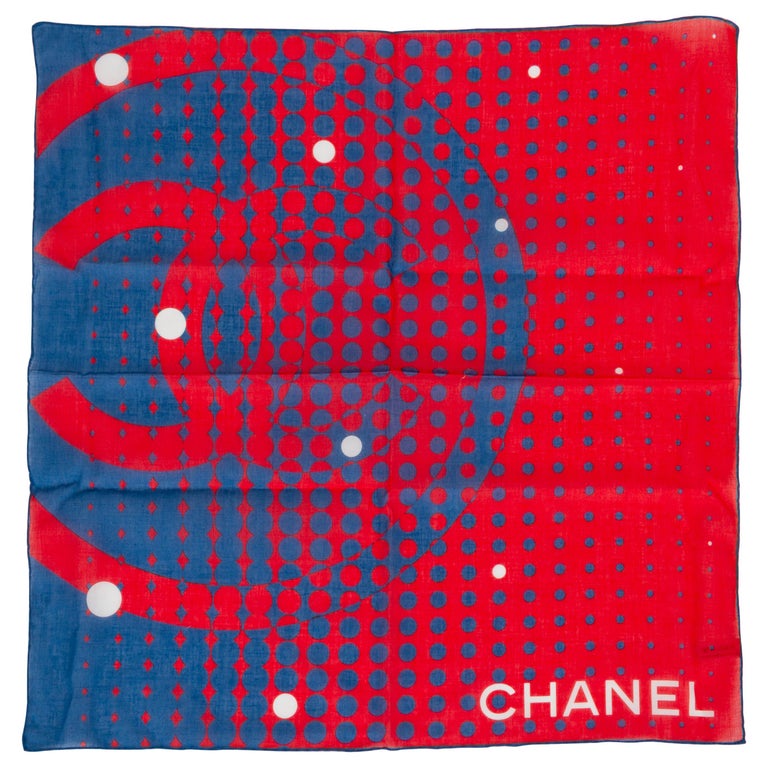 New Chanel Red and Blue Cotton Small Scarf at 1stDibs