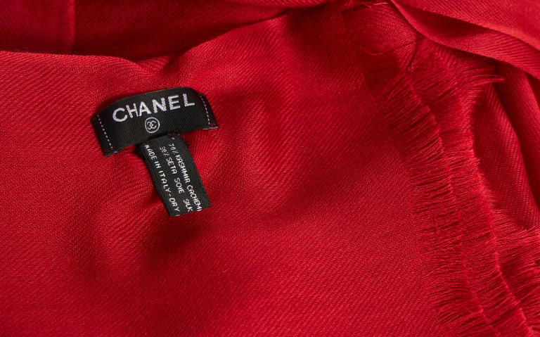 New Chanel Red Cashmere Silk Shawl at 1stDibs