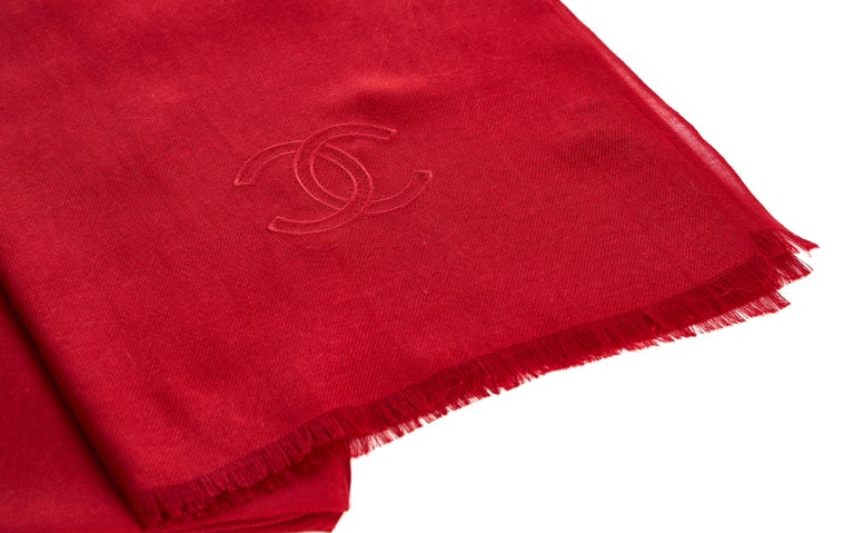New Chanel Red Cashmere Silk Shawl at 1stDibs