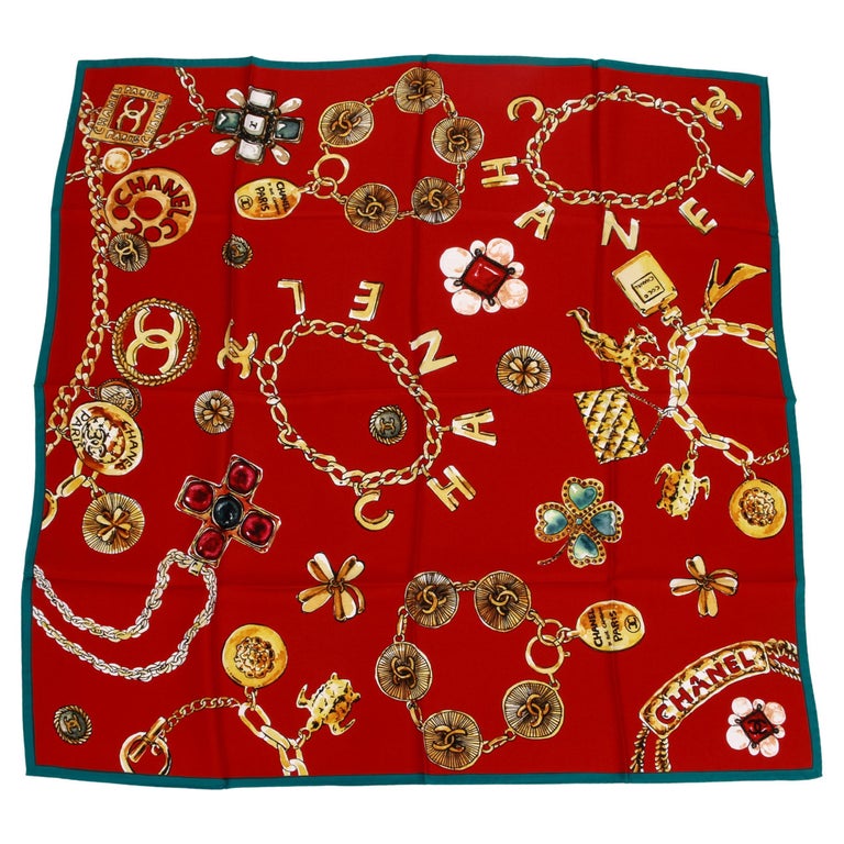 New Chanel Red Iconic Jewerly Silk Scarf at 1stDibs