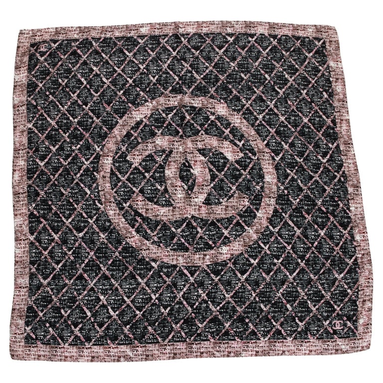 New Chanel Tweed Pattern Logo CC Scarf at 1stDibs