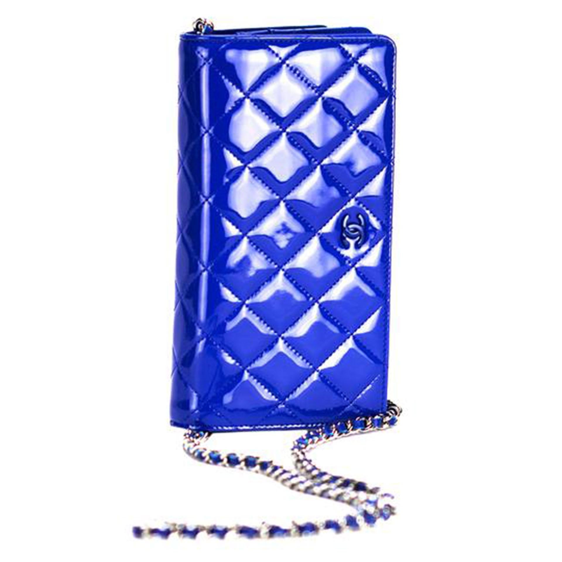 New Chanel Wallet on Chain Royal Woc Blue Patent Leather Cross Body Bag ...