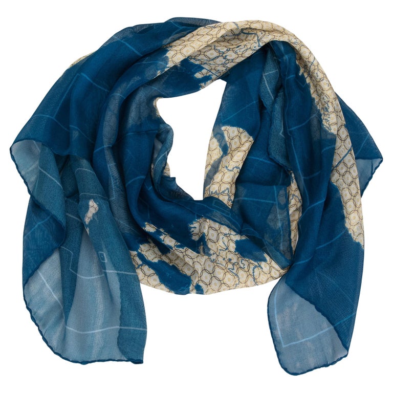 New Chanel World Map Blue Silk Scarf at 1stDibs