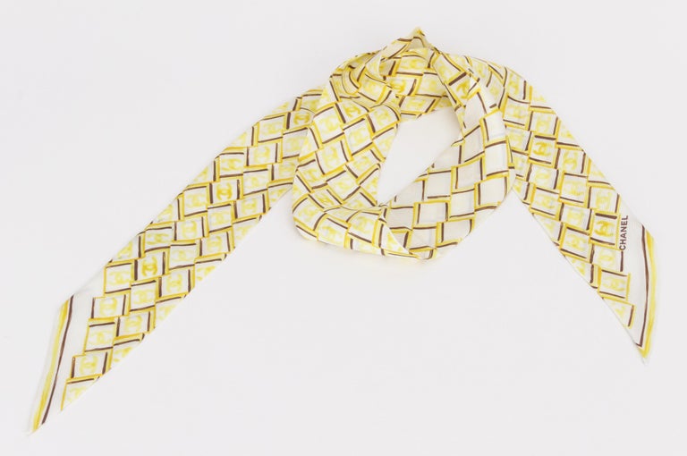 New Chanel Yellow Geometric Silk Twilly Scarf at 1stDibs | chanel twilly