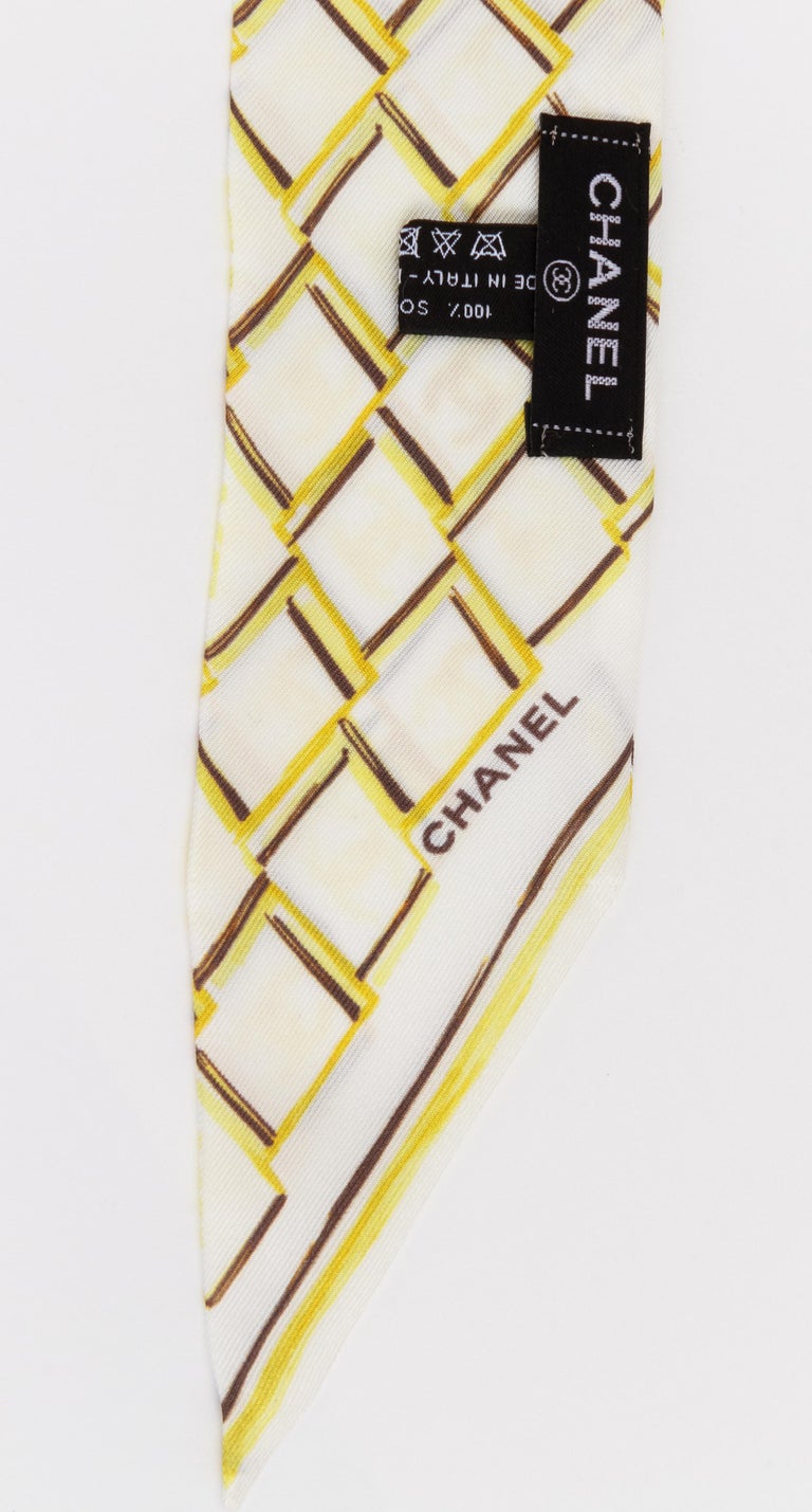 New Chanel Yellow Geometric Silk Twilly Scarf at 1stDibs | chanel twilly