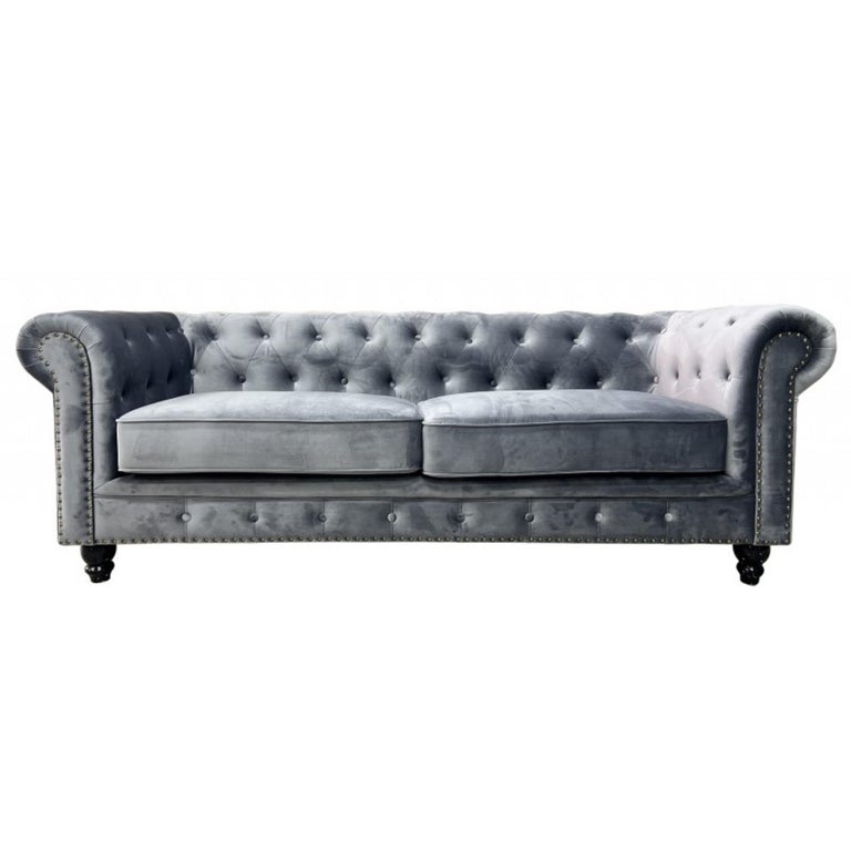 New Chester Premium 3 Seater Sofa, Gray Velvet Upholstery For Sale at ...