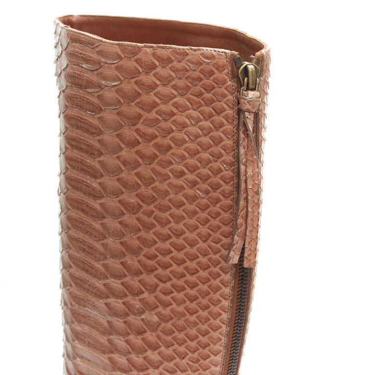 new CHLOE brown scaled python leather overstitch bow round toe tall ...