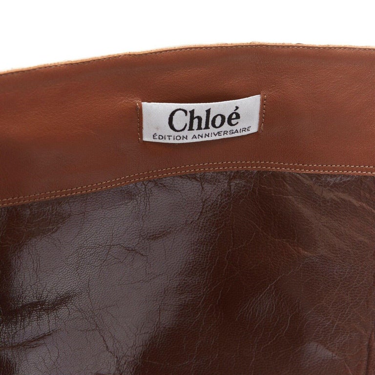 new CHLOE brown scaled python leather overstitch bow round toe tall ...