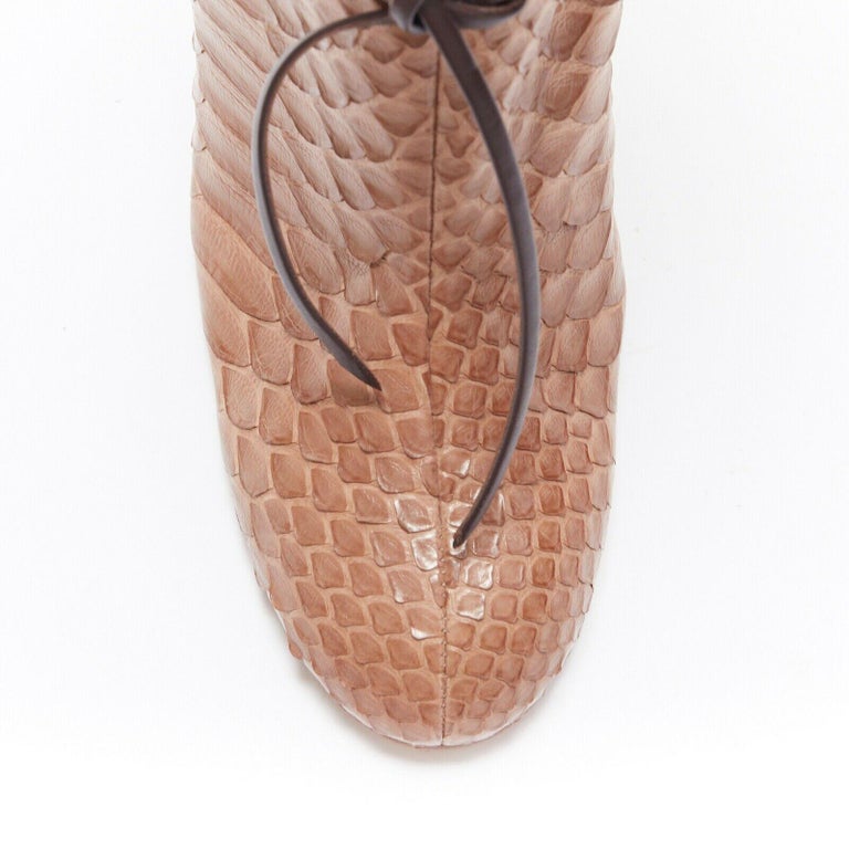 new CHLOE brown scaled python leather overstitch bow round toe tall ...